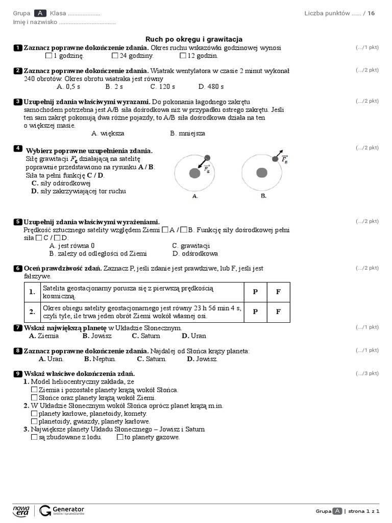 Ruch Po Okręgu I Grawitacja: Grupa - Strona 1 Z 1 | PDF