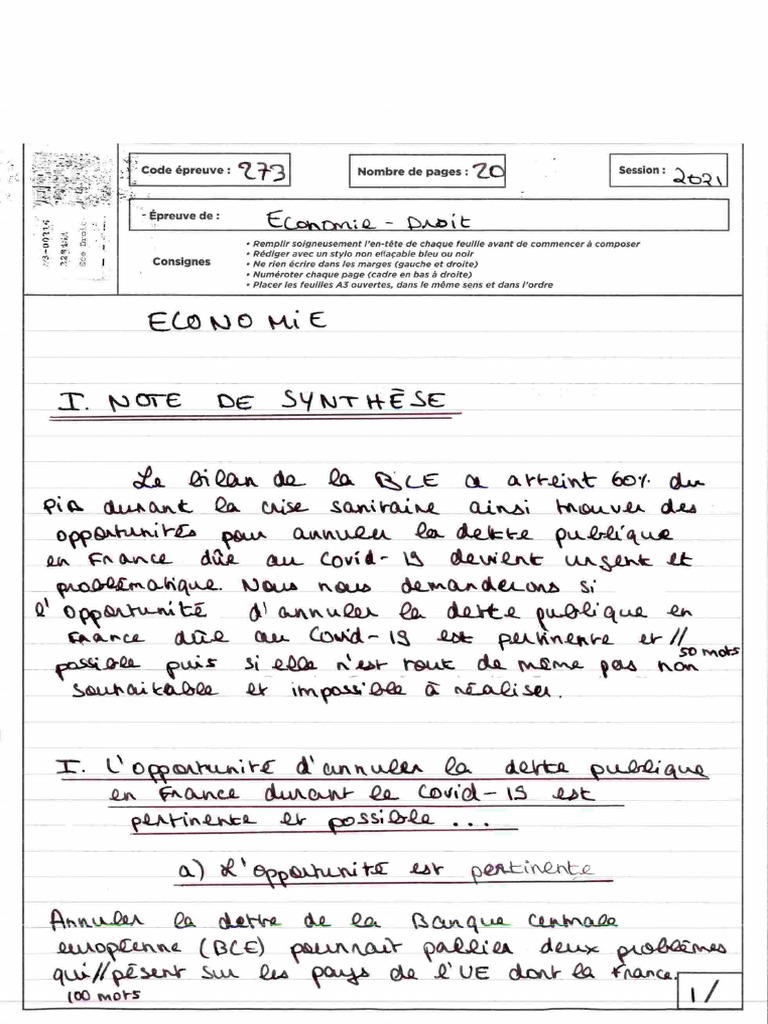 Copie Économie Droit ESSEC BCE 2021 | PDF