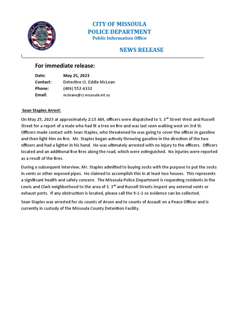 Sean Staples MPD Press Release | PDF | Social Science