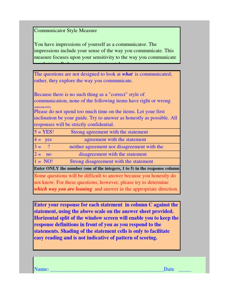 Communicator Style Measure Scorer | PDF | Conversation | Nonverbal ...