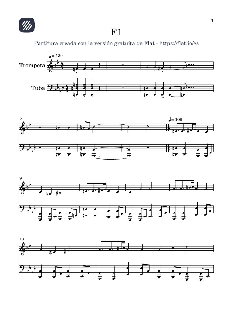 Trompeta: Partitura Creada Con La Versión Gratuita de Flat - Https ...
