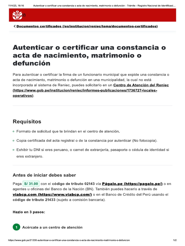 10 Autenticar o Certificar Una Partida de Nacimiento RENIEC | PDF