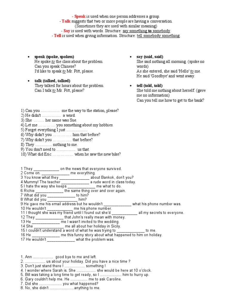 Understanding Speak, Talk, Say, Tell | PDF