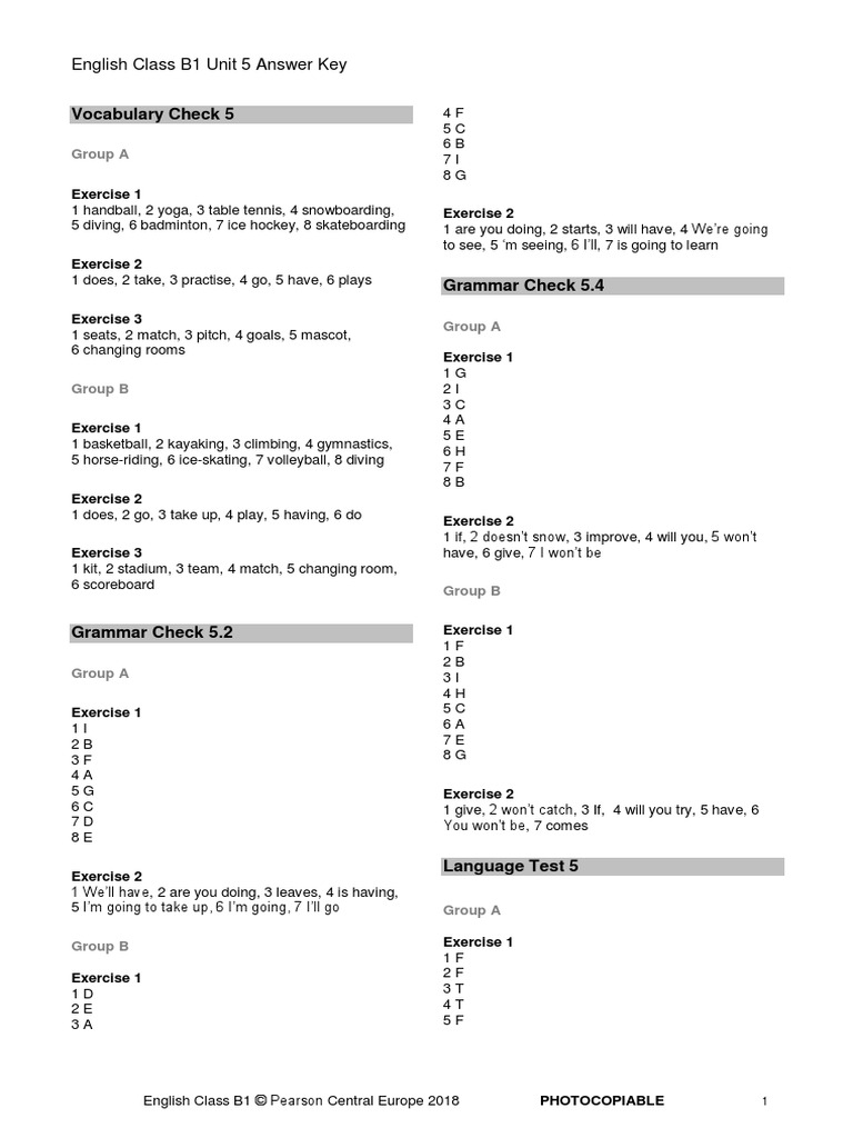 ECB1 Unit 5 Answer Key New2018 | PDF | Sports