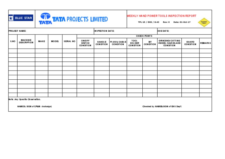 8.43 Hand-Power Tools Checklist | PDF