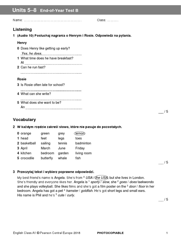 A1 English End-of-Year Test B | PDF