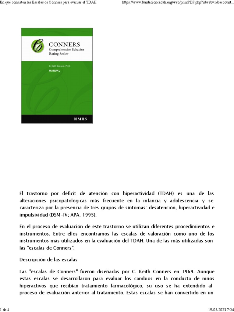 Escalas de Conners para TDAH | PDF | Desorden hiperactivo y deficit de ...