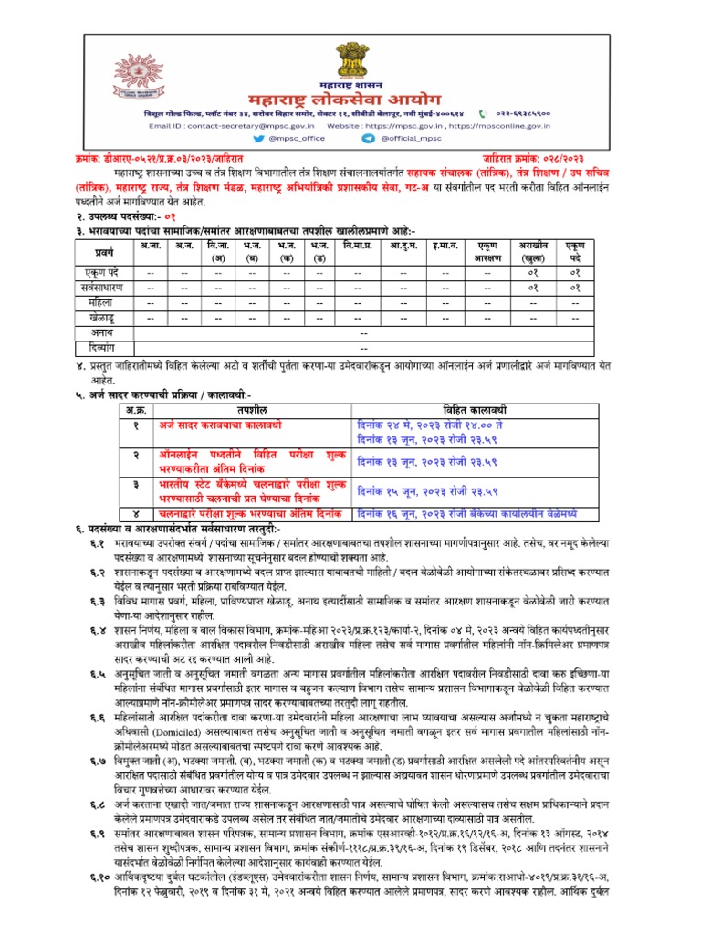 MPSC 2023 Engineering Recruitment Details | PDF