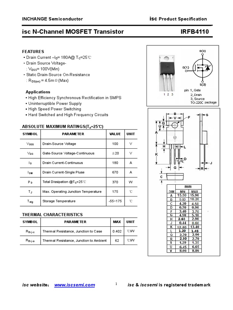 IRFB4110 | PDF | Field Effect Transistor | Mosfet