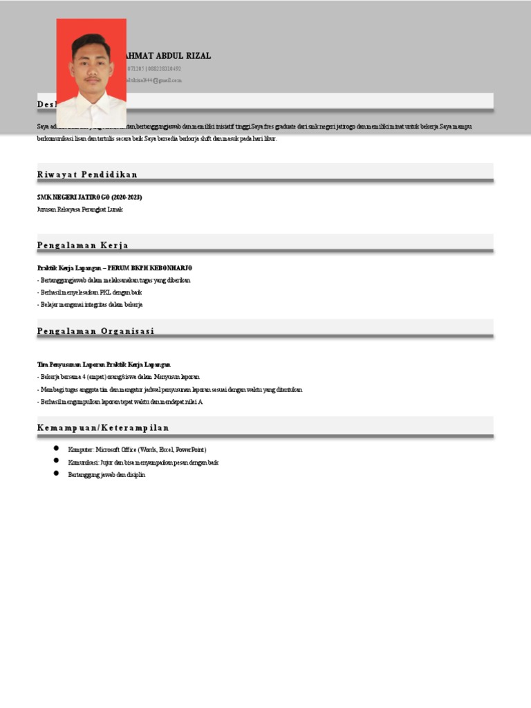 Contoh CV Lulusan SMK Rijal | PDF