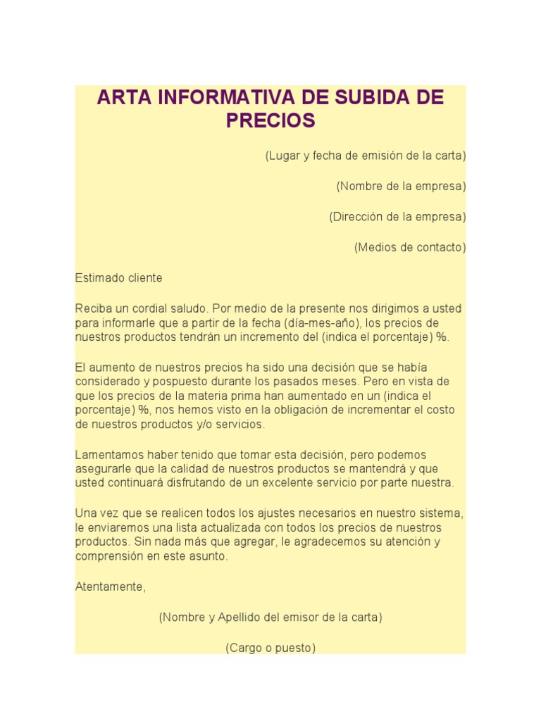 Carta Aumento de Precio3 | PDF