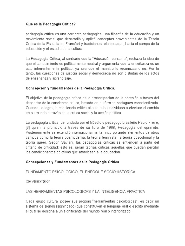 Que Es La Pedagogía Crítica | PDF | Pensamiento crítico | Pensamiento