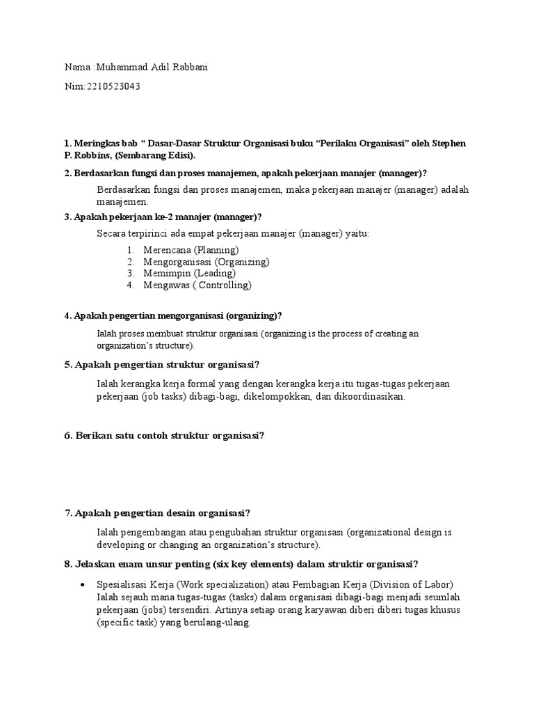 Perilaku Organisasi Muhammad Adil Rabbani. | PDF