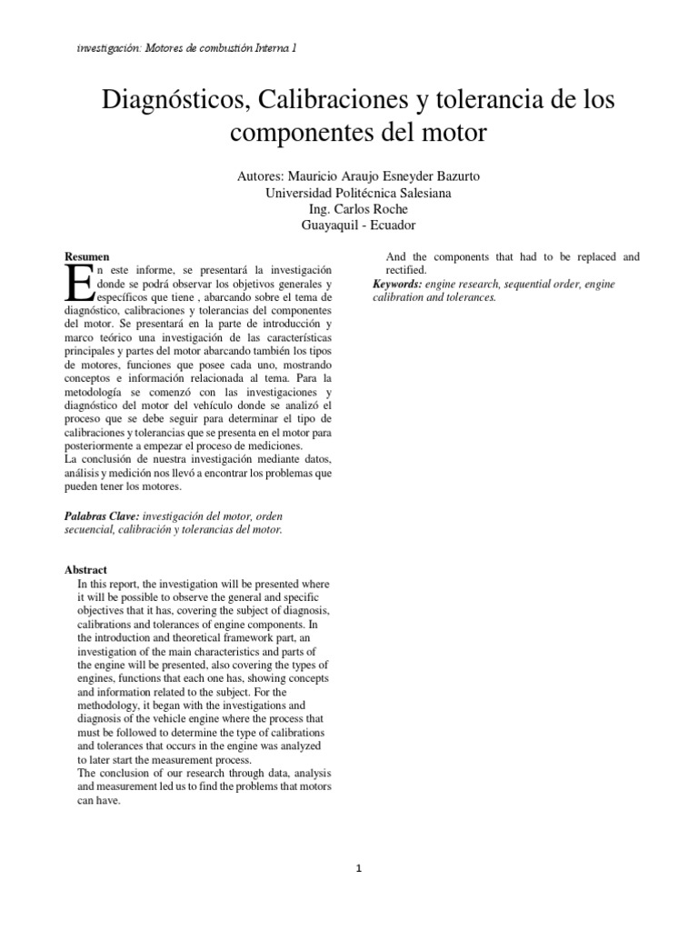 Diagnóstico y Calibración de Motores | PDF | Pistón | Tecnología del motor