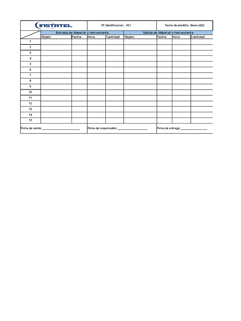 Plantilla de Salida y Entrada de Material | PDF