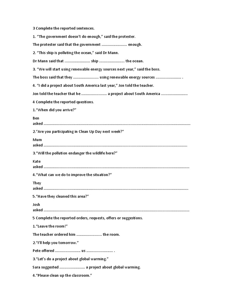 3 Complete The Reported Sentences | PDF