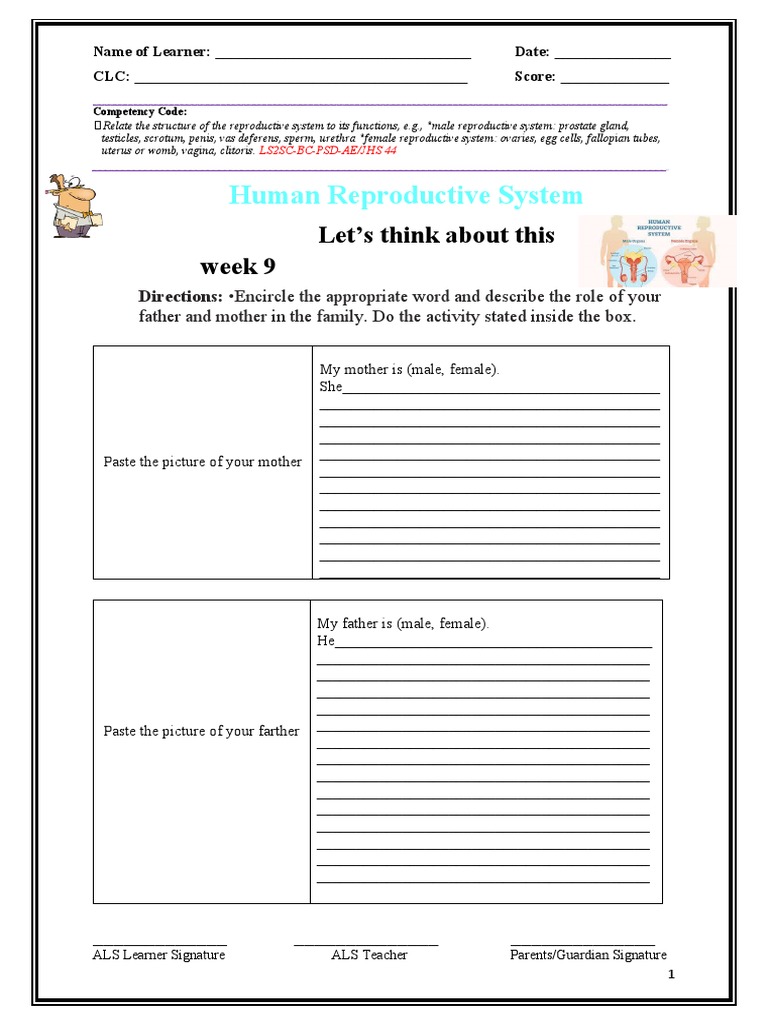 Week 7-LS2 (Human Reproductive System) - Worksheets | PDF ...
