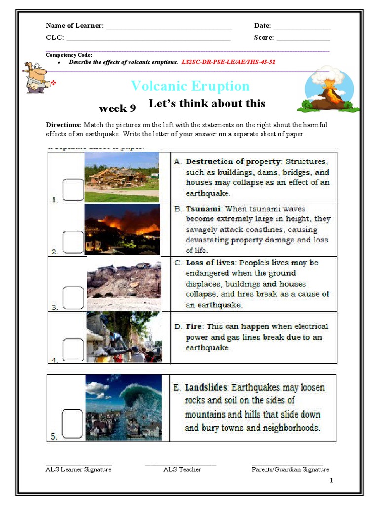 Week 9-LS2 Science (Volcanic Eruptions) - Worksheets | PDF | Volcano | Types Of Volcanic Eruptions