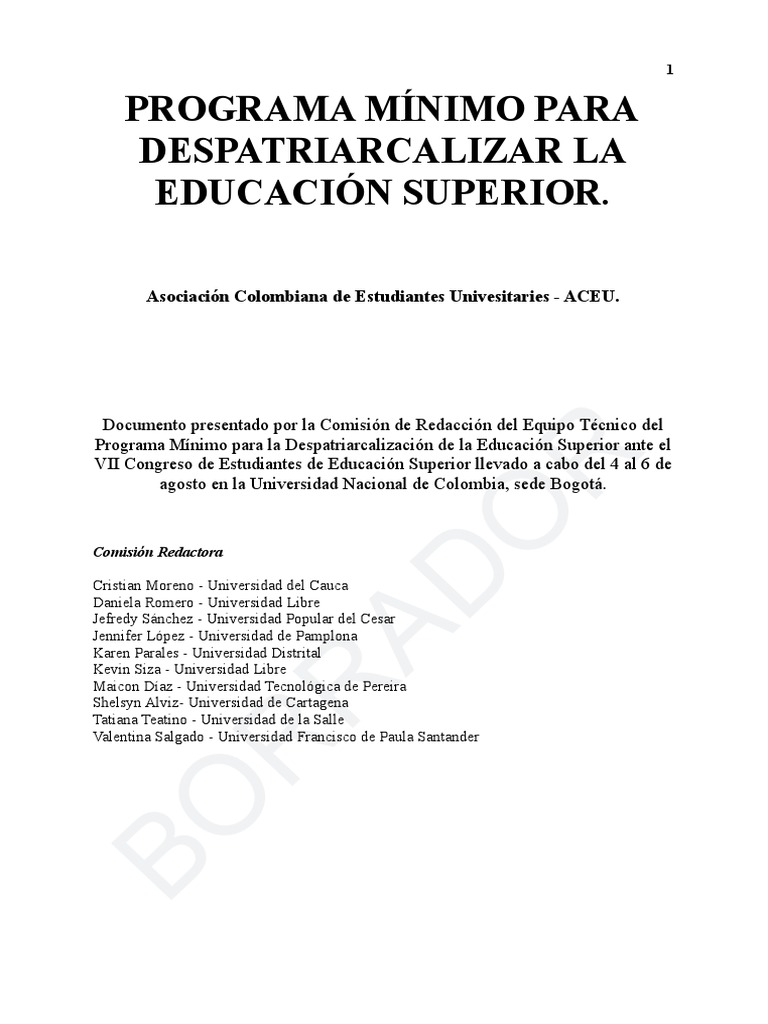 Borrador Programa Mínimo | PDF | La violencia contra las mujeres | Género