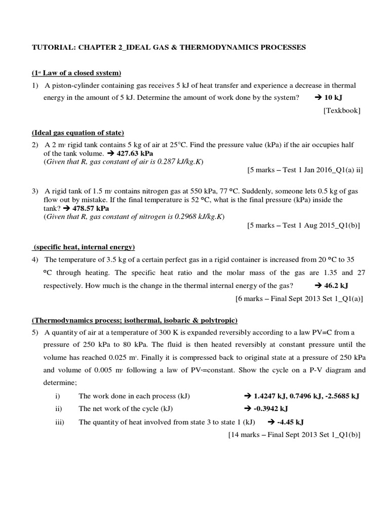 Tutorial Chapter 2 Ideal Gas & Thermodynamics Processes (Q&A) | Download Free PDF | Gases | Heat