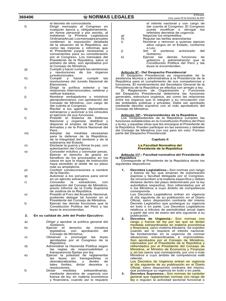 3) Ley 29158 (LOPE), Facultad Normativa Del Ejecutivo (Arts. 11-14 ...