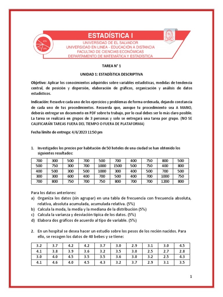 Tarea 1 Estadistica-2023 | PDF | Estadísticas descriptivas | Estadísticas