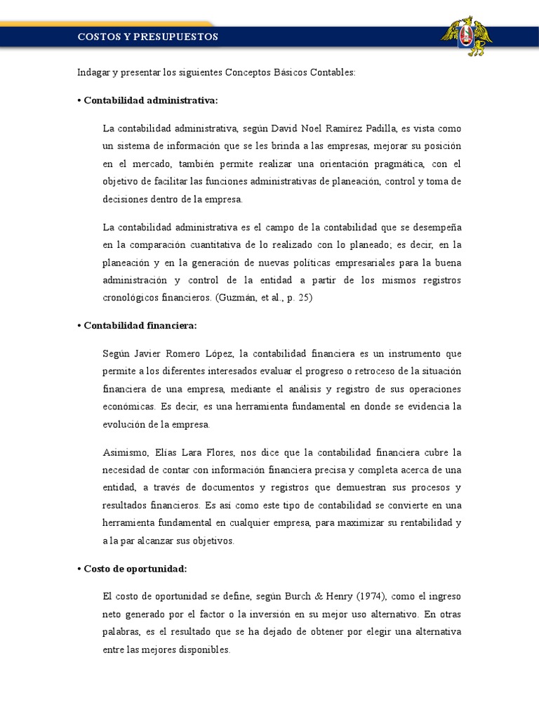 Actividad N°1 - Costos y Presupuestos | PDF | Contabilidad | Costo
