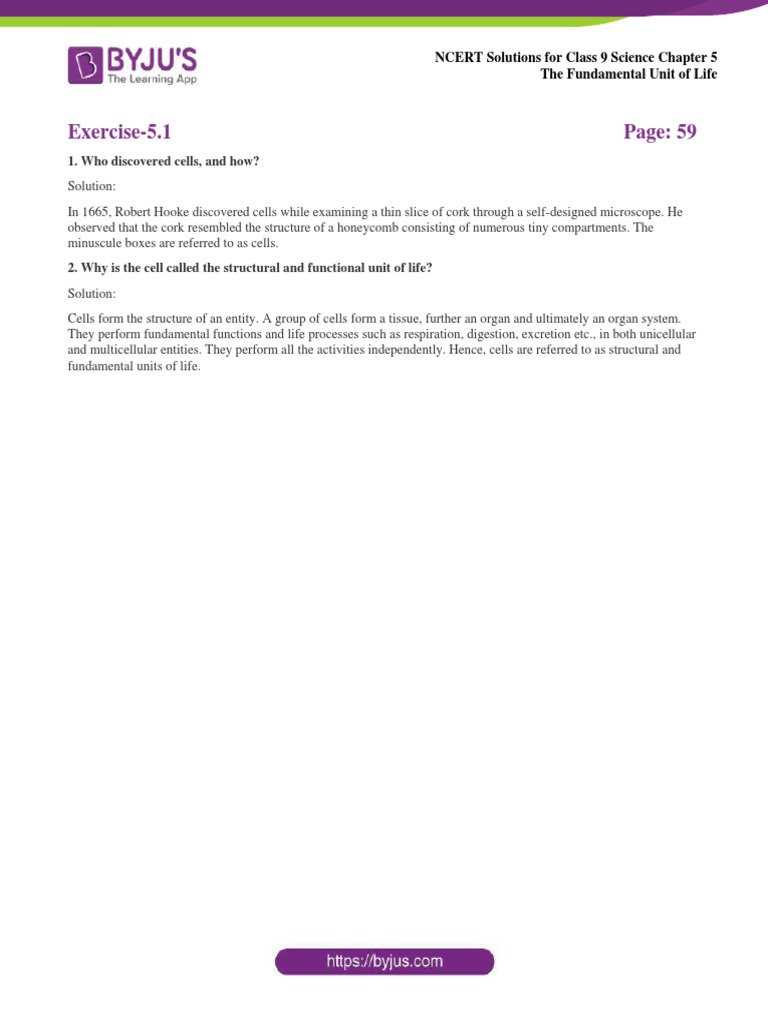 Ncert Solutions For Class 9 March 28 Science Chapter 5 The Fundamental ...