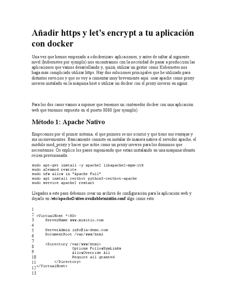 Añadir Https y Let's Encrypt A Tu Aplicación Con Docker | PDF | Servidor proxy | Redes