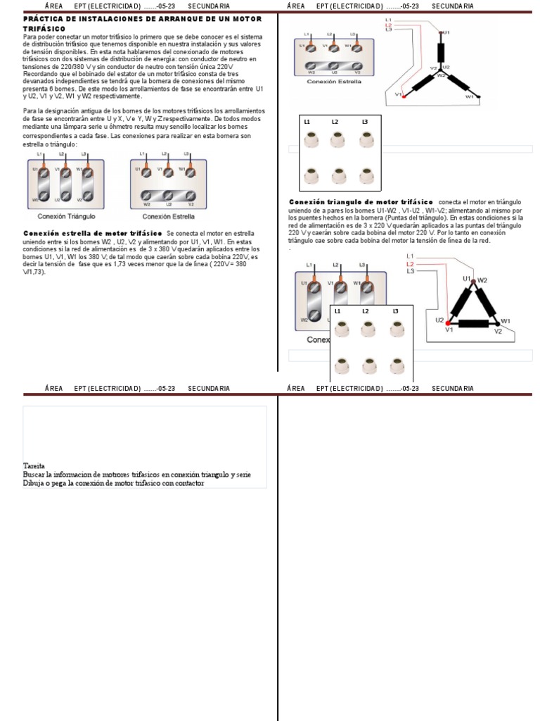 Practica de Elec 5° Año 24-05-23 Conexion Motor Trifasico Estrella - Triangulo | PDF | Equipo ...