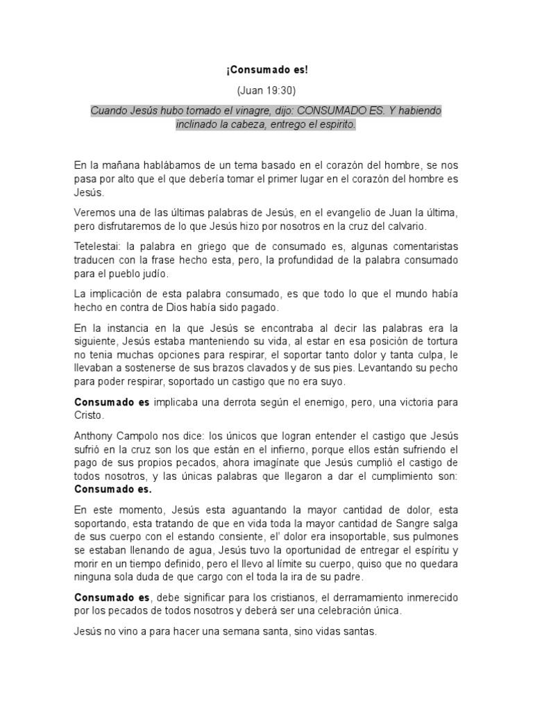 Consumado Es Pdf Jesús Expiación En El Cristianismo