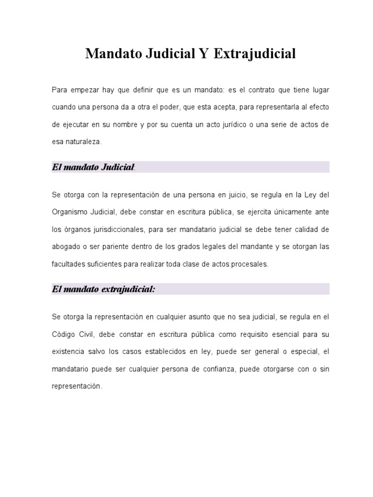 Mandato Judicial Y Extrajudicial | PDF