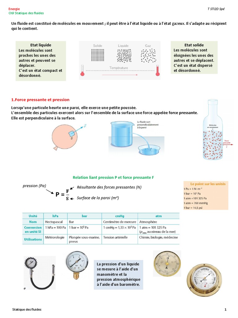 Loi fondamentale de la statique des fluides | PDF | Pression | Quantité
