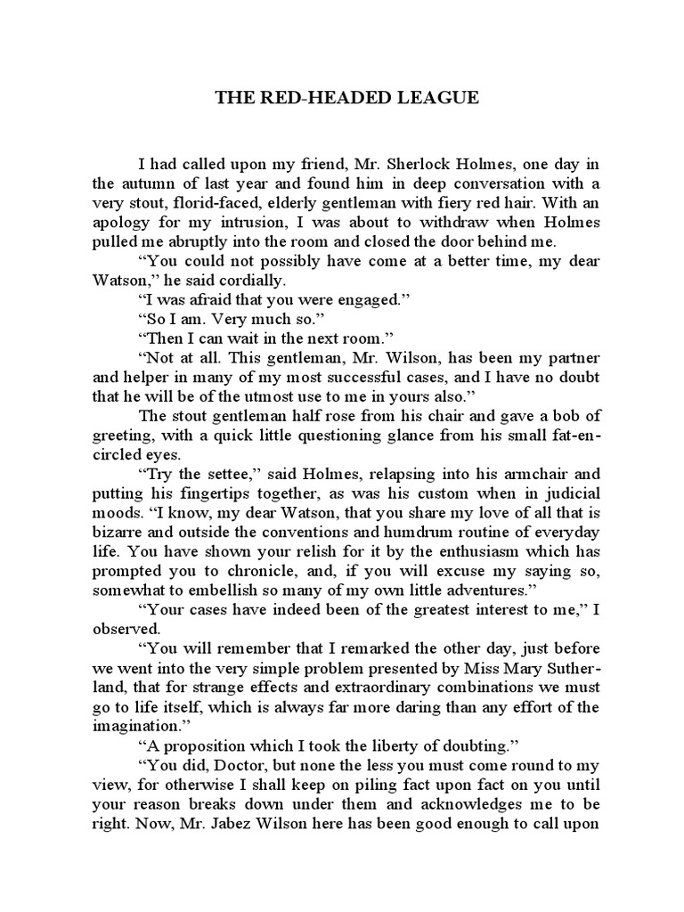 Red-Headed League | PDF | The Red Headed League | Dr. Watson