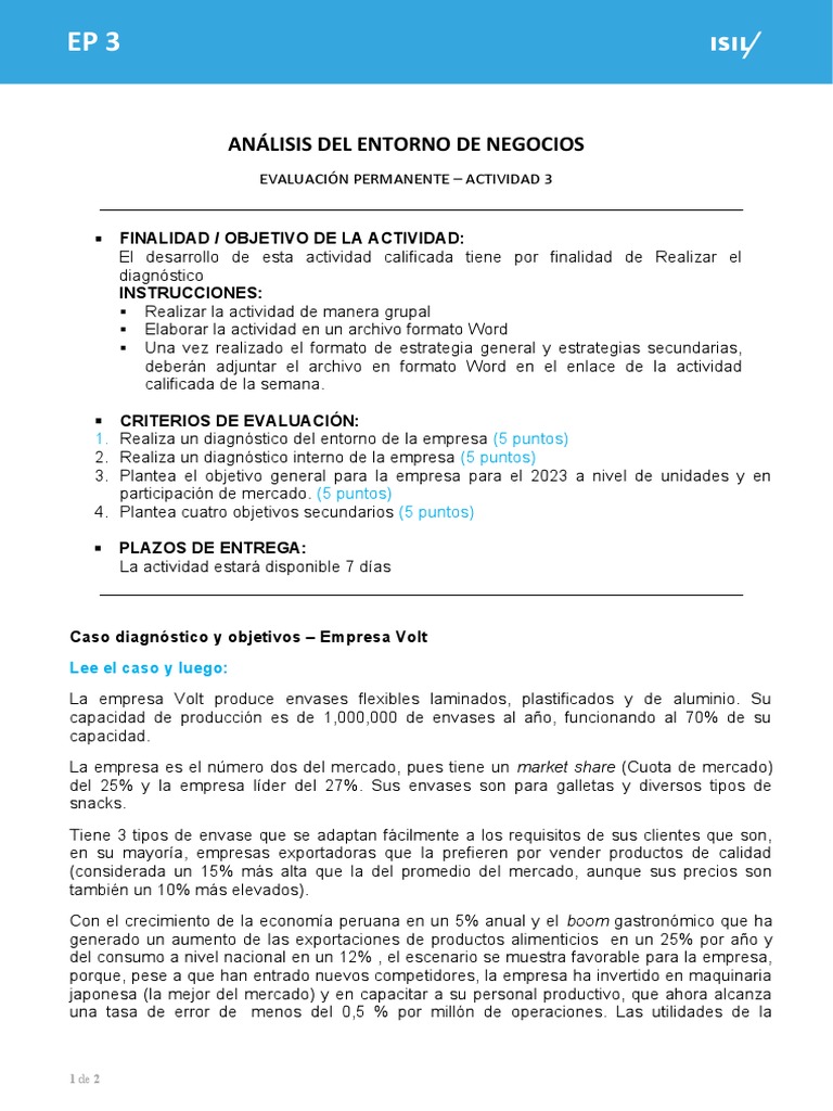 Ep3 Evaluación - Diagnóstico | Descargar gratis PDF | Mercado (economía) | Marketing