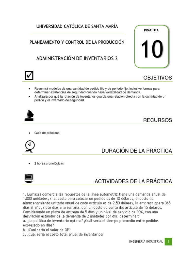 Práctica N°10 - Inventarios - S | PDF | Inventario | Economias