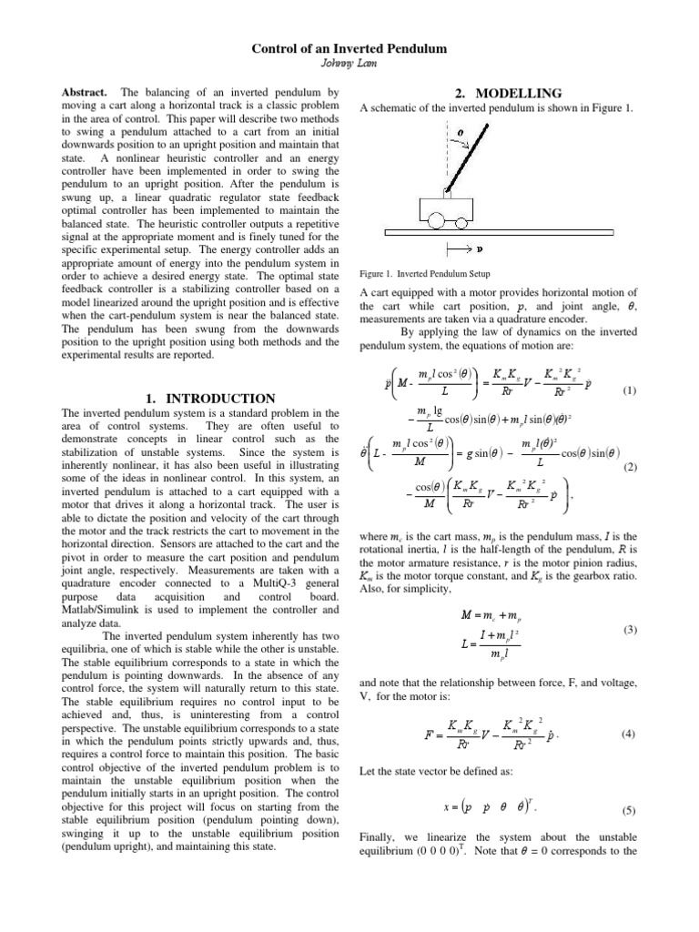 Johnny Lam Inverted Pendulum Control | PDF | Control Theory | Pendulum