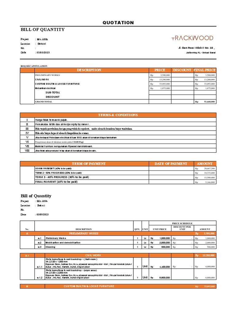 Quotation Mrs. Afifa FINAL - Mei 2023 - Sales Afifa Final | PDF | Decorative Arts | Woodworking
