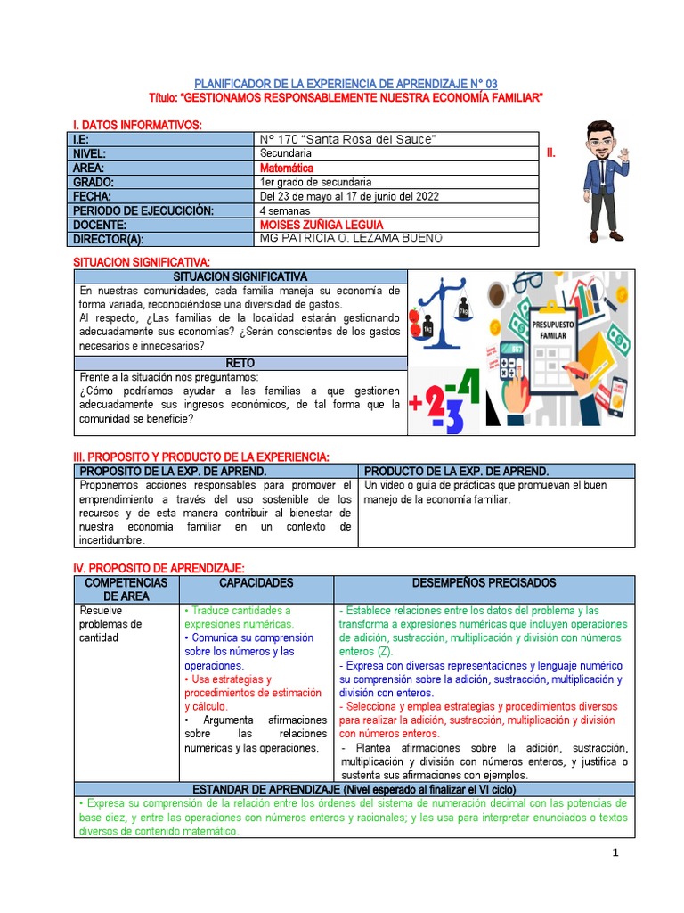 1ero Experiencia de Aprendizaje 3 | PDF | Ecuaciones | Números