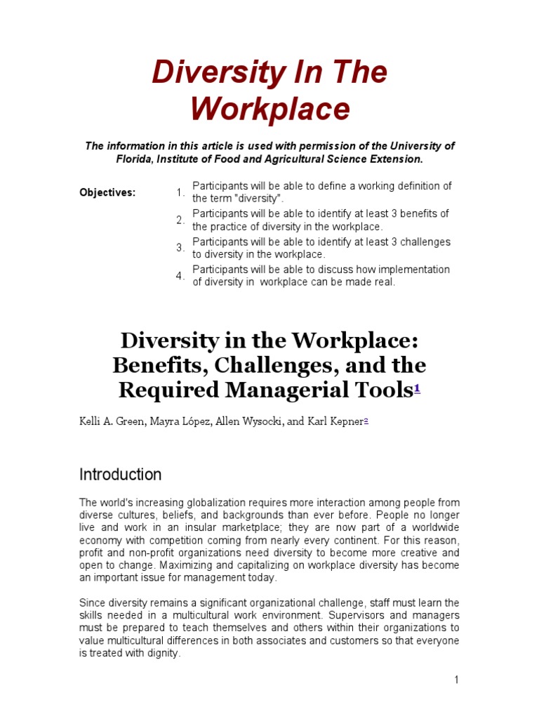 Diversity in The Workplace Benefits Chal | PDF | Diversity (Business ...