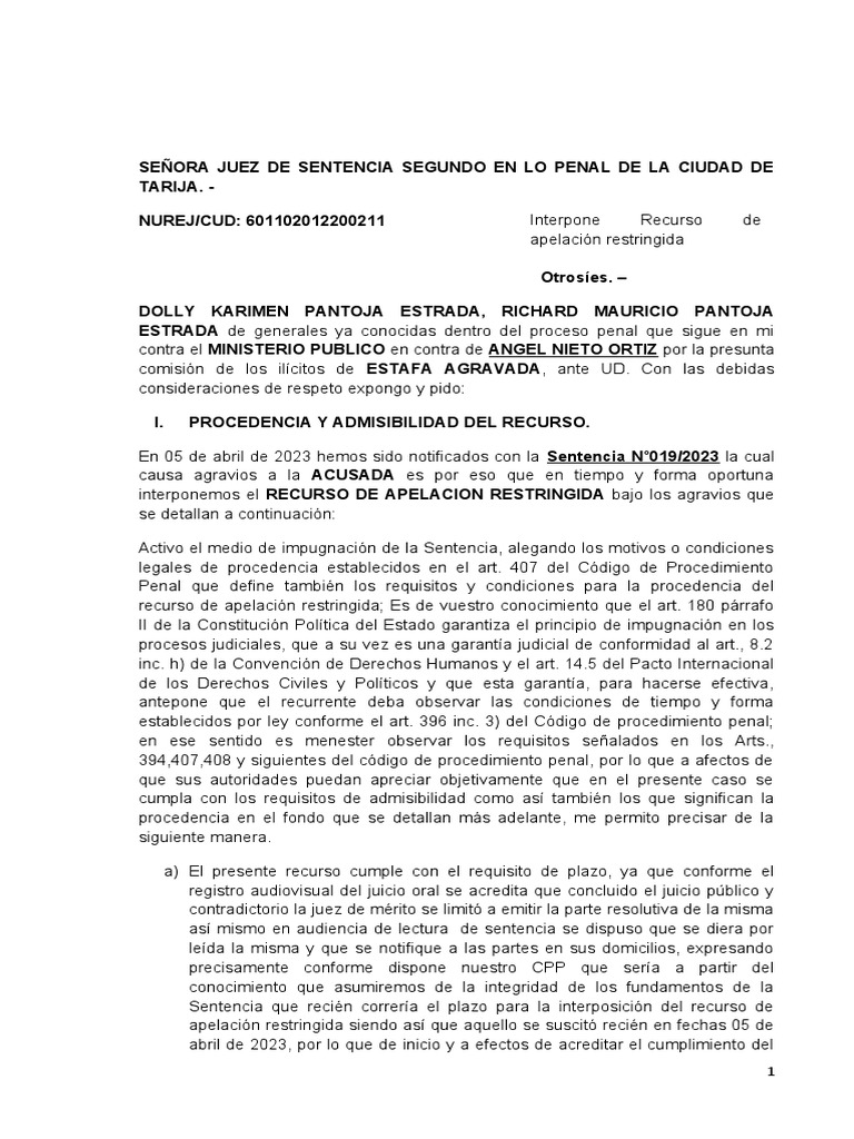Apelacion Restringida | PDF | Sentencia (ley) | Apelación