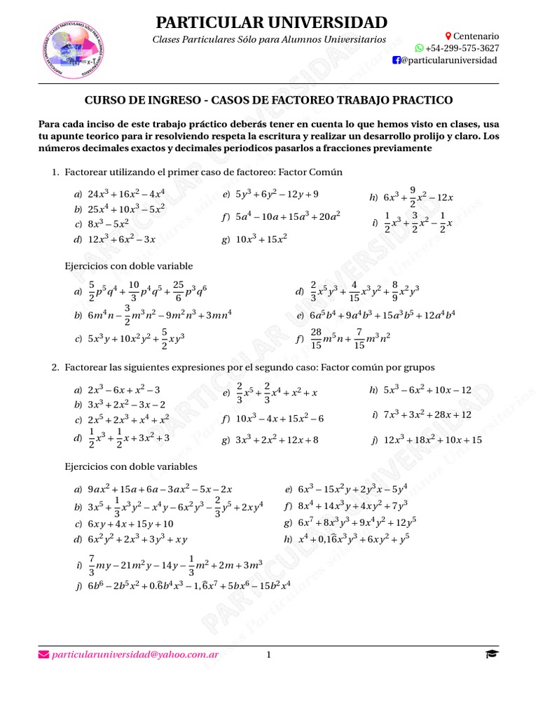 Ejercicios de Factoreo Algebraico | PDF | Álgebra | Matemáticas