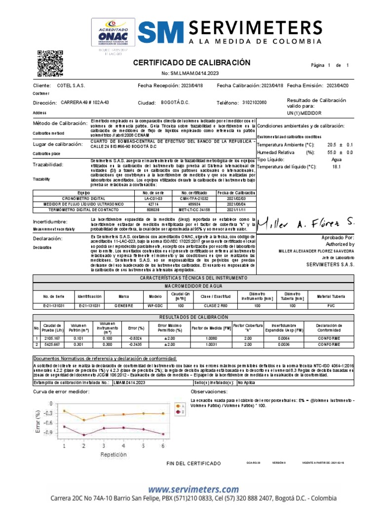 Certificado Onac MHD 4 Genebre | PDF | Calibración | Medición