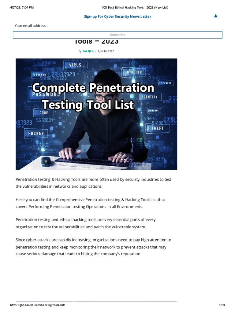 100 Best Ethical Hacking Tools - 2023 (New List) | PDF | Penetration ...