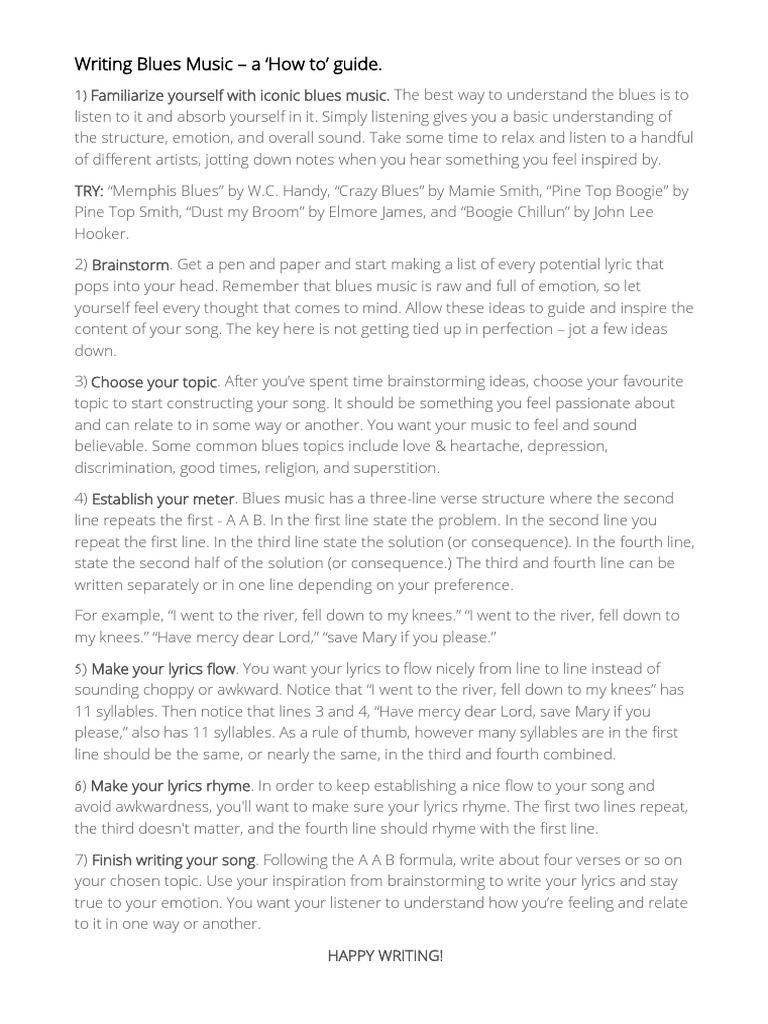 How to Write Blues Music: A Guide | PDF | Blues