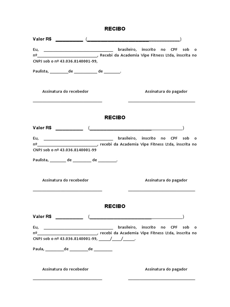 Recibo de Pagamento a Academia | PDF