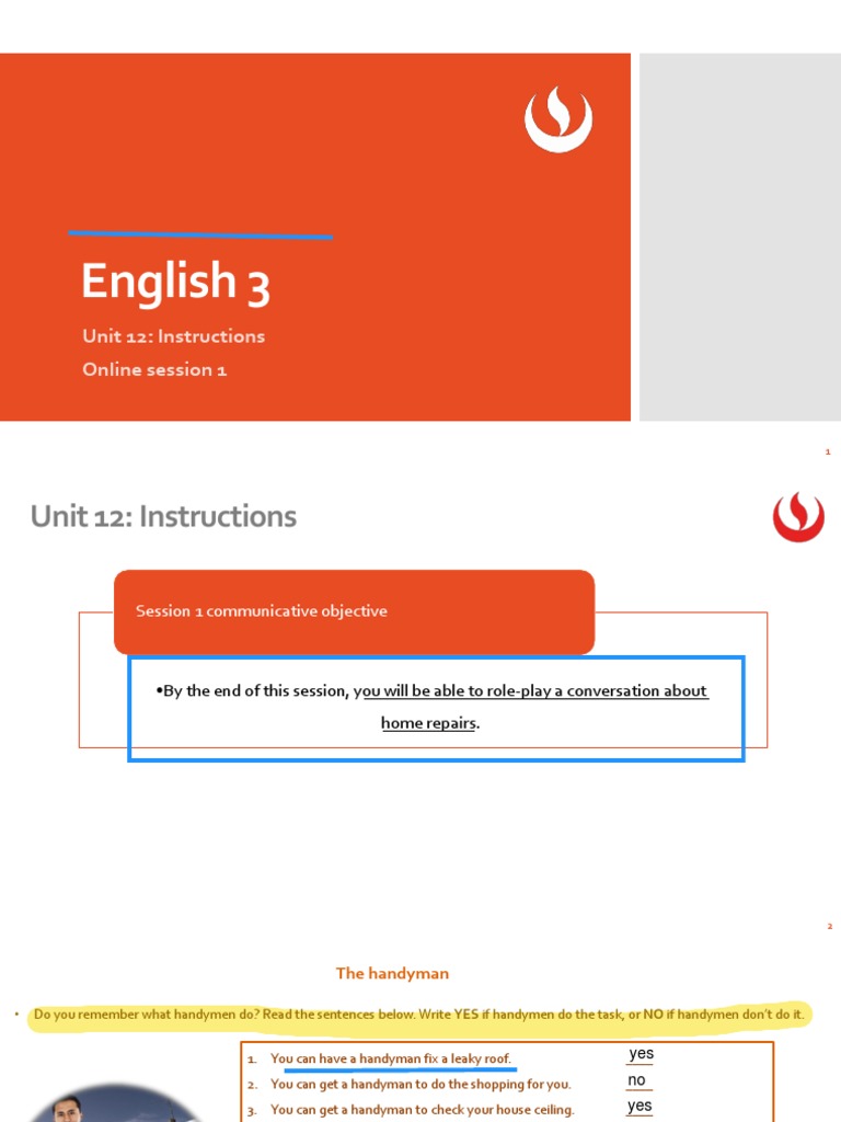 English 3: Unit 12: Instructions Online Session 1 | PDF
