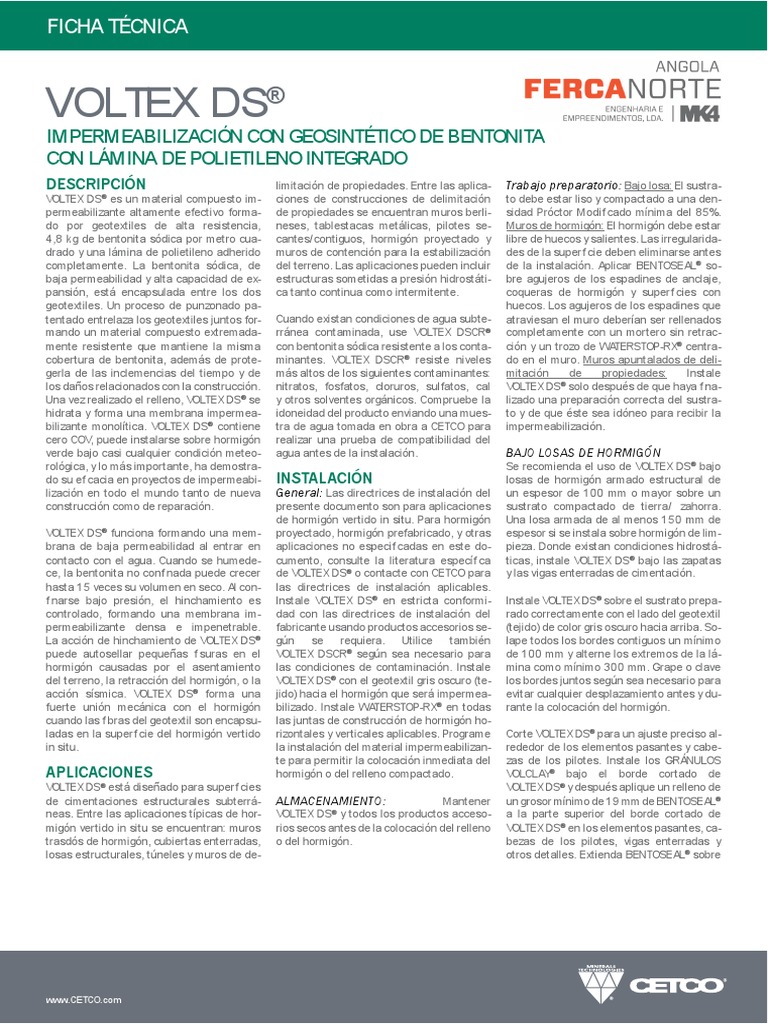 Ficha Tecnica Voltex DS | PDF | Hormigón | Fundación (Ingeniería)