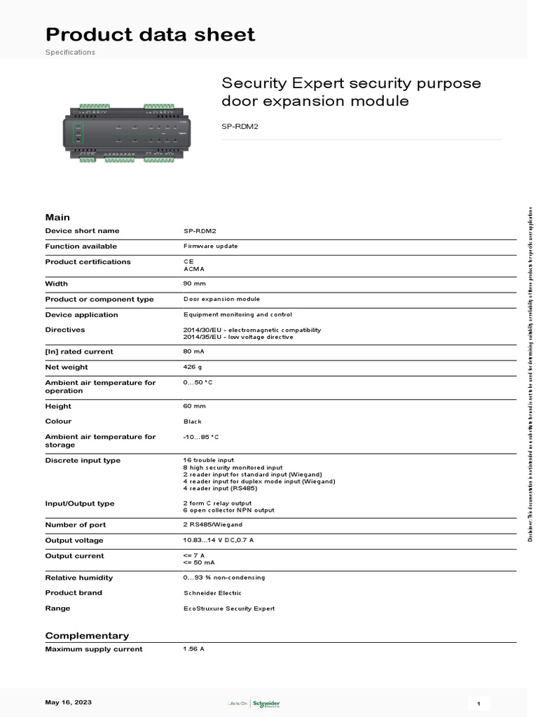EcoStruxure™ Security Expert - SP-RDM2 | PDF | Input/Output | Manufactured Goods