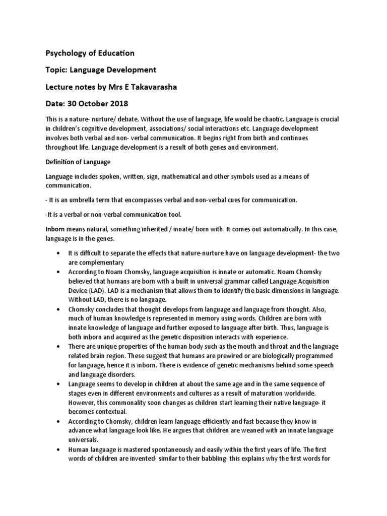 Language Development | PDF | Language Development | Cognitive Development